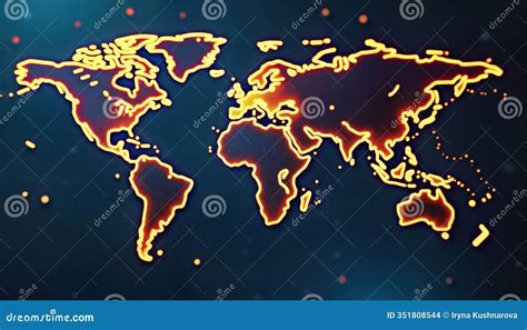 Global Map Illustration Shows World Connectivity Network Data Transfer Visualized By Neon