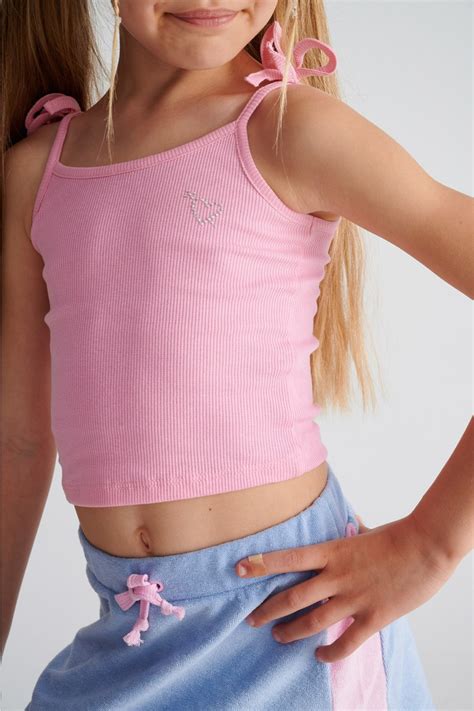 Cotton Ribbed Top For Girls With Thin Straps