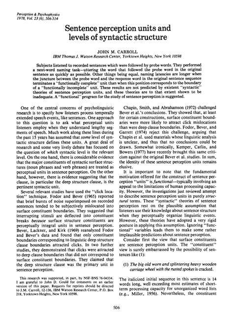 Pdf Sentence Perception Units And Levels Of Syntactic Structure