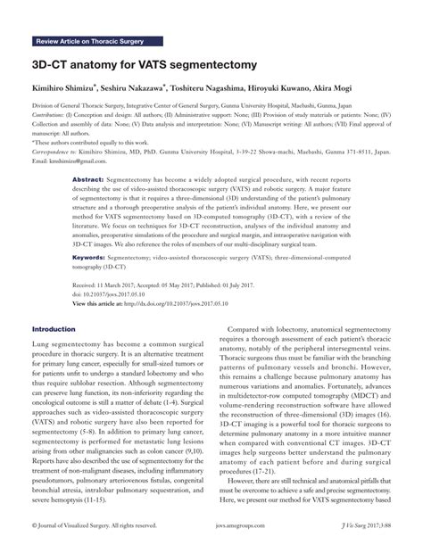Pdf 3d Ct Anatomy For Vats Segmentectomy