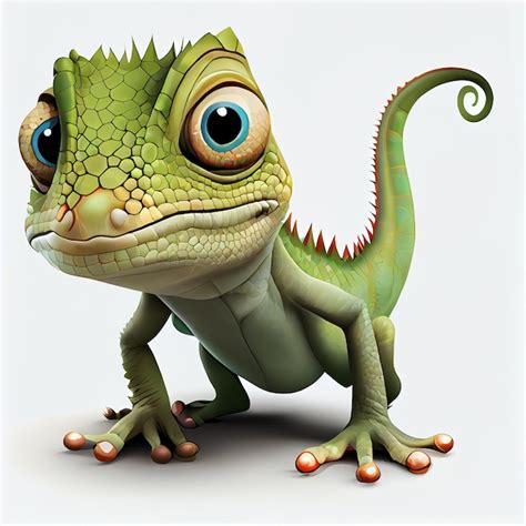 Premium Photo Cute Cartoon Lizard Character 3d Animation On White