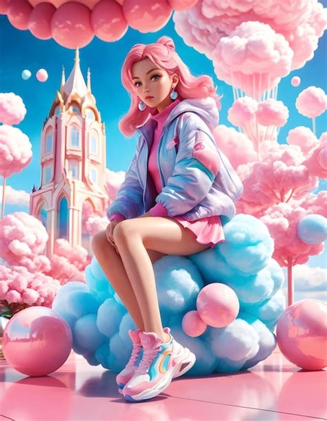 Premium Photo Smiling Pink Manga Woman Standing With Toy