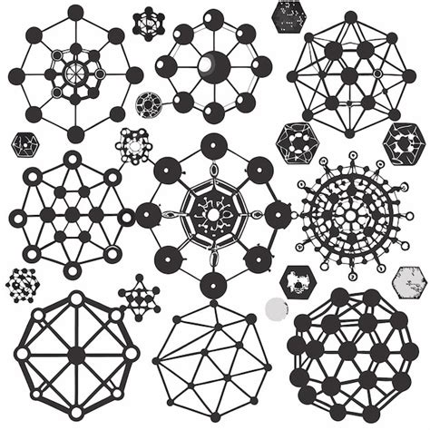 A Collection Of Abstract Geometric Shapes With Interconnected Dots Resembling Molecular