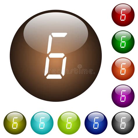 Digital Number Six Of Seven Segment Type Color Glass Buttons Stock Vector Illustration Of