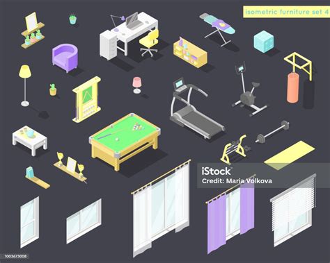 낮은 폴 리 아이소메트릭 가구 및 홈 인테리어에 대 한 벡터 큰 세트 0명에 대한 스톡 벡터 아트 및 기타 이미지 0명 3