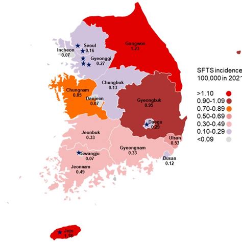 a choropleth map showing the incidence of sfts per 100 000 population