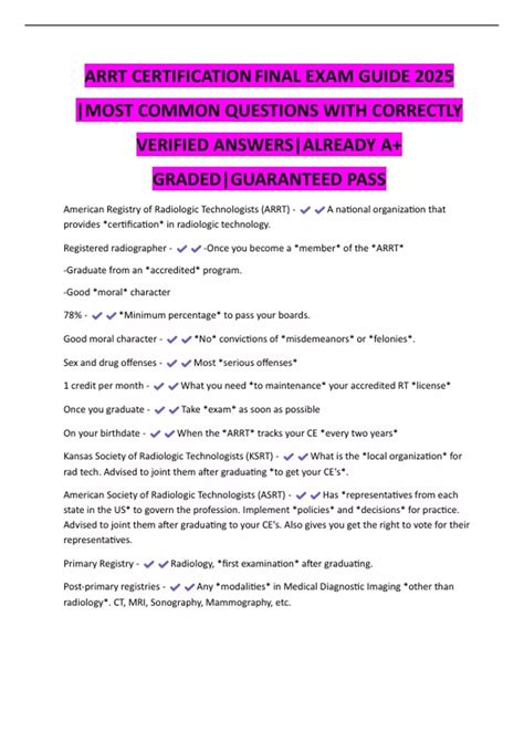 Arrt Certification Final Exam Guide 2025 Most Common Questions With Correctly Verified Answers