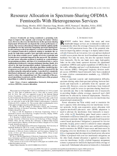 Pdf Resource Allocation In Spectrum Sharing Ofdma Femtocells With Heterogeneous Services