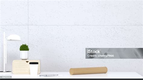 팩 항목 빈 공간 벽 사업 일 룸 앞 개체 테이블 깨끗 한 흰색 배경 3d 그림 장식 사무실 책상에 넣어 제품을 모의 우체국으로 보내 0명에 대한 스톡 사진 및 기타 이미지