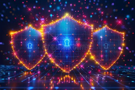 Two Digital Shields With Glowing Lines Symbolizing Cybersecurity And Data Protection In A High