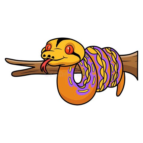 Cute Purple Albino Tiger Reticulated Python Cartoon On Tree Branch