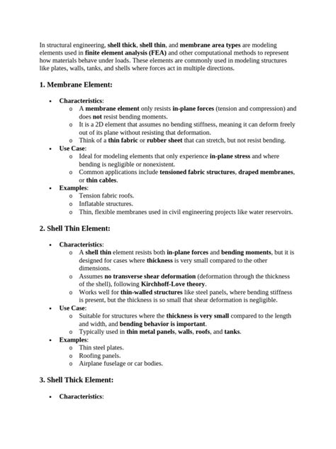 Shell Thik Shell Thin And Membrane Area Types Pdf Bending Deformation Engineering