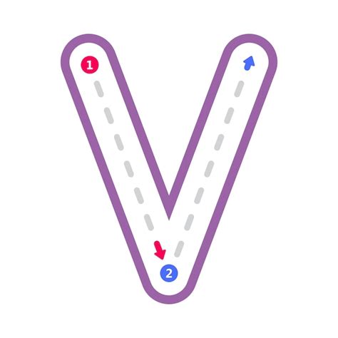 유치원 미취학 아동을위한 추적 알파벳 문자 V 대문자 미리 쓰기 점선 요소 프리미엄 벡터