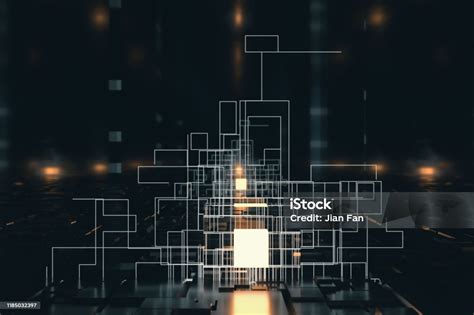 어두운 배경 3d 렌더링 회로 선 빛나는 큐브 0명에 대한 스톡 사진 및 기타 이미지 0명 3차원 형태 Cpu Istock