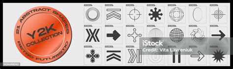 역미래형 Y2k 지오메트리 디자인 요소 컬렉션 추상적 인 그래픽 기하학적 객체의 큰 컬렉션 추상적 인 바우 하우스 와 보호 우주 스타일 0명에 대한 스톡 벡터 아트 및 기타