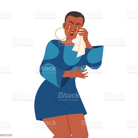 손수건으로 울고 슬픔과 슬픔에서 울고 흐느끼며 슬프고 화가 난 여성 캐릭터 벡터 일러스트 레이 션 감정에 대한 스톡 벡터 아트 및 기타 이미지 Istock