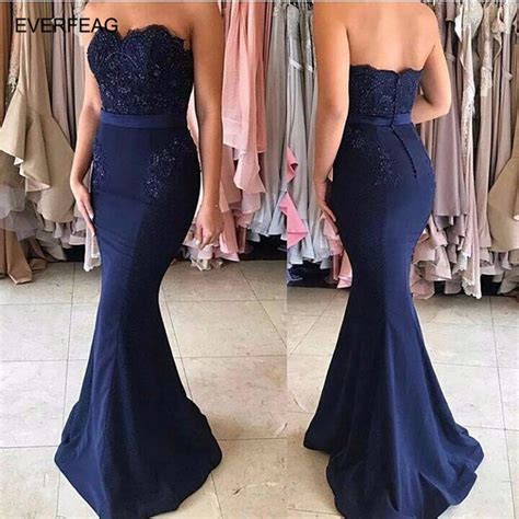 Navy Blue Lace Appliques Bridesmaid Dresses Long Mermaid Sweetheart