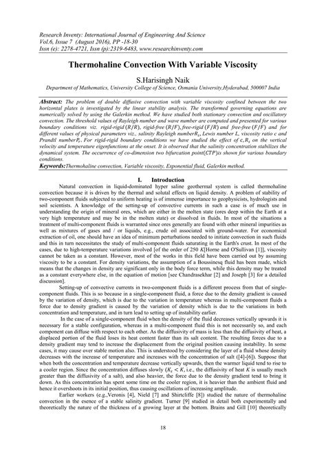Thermohaline Convection With Variable Viscosity Pdf Physics Science