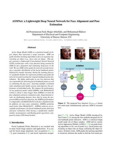 Pdf Asmnet A Lightweight Deep Neural Network For Face Alignment And Pose Estimation