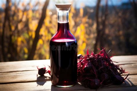 Vibrant Fermented Beetroot Kvass In A Glass Bottle Silhouetted