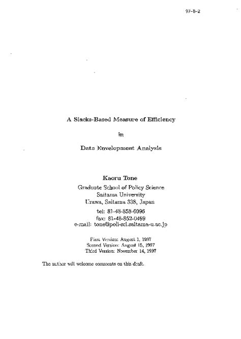 Pdf A Slacks Based Measure Of Efficiency In Data Envelopment Analysis