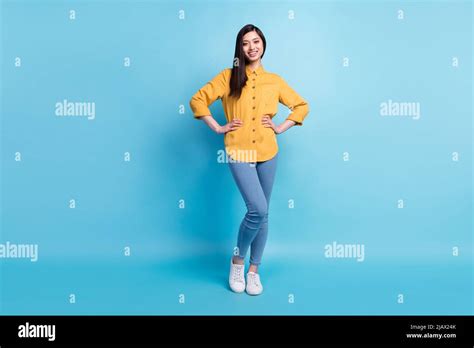 Full Length Photo Of Young Attractive Asian Woman Happy Positive Smile