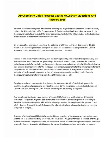 Ap Chemistry Unit 9 Progress Check Mcq Exam Questions And Answers 2025