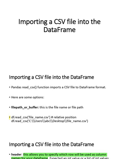 Importing A Csv File Into The Dataframe Pdf Comma Separated Values Filename