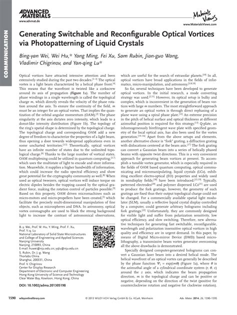 Pdf Generating Switchable And Reconfigurable Optical Vortices Via