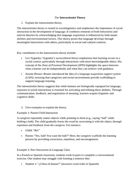 The Interactionist Theory Pdf Language Acquisition Learning