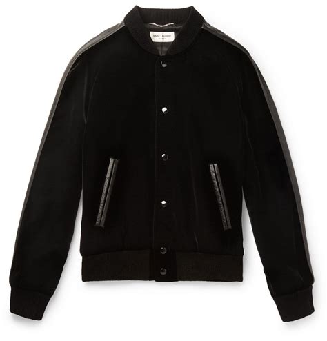 Saint Laurent Leather Trimmed Appliquéd Velvet Bomber Jacket Men