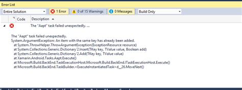 c xamarin error fixing “the aapt task failed unexpectedly” stack