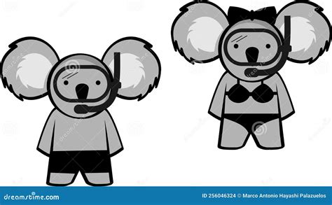 Chibi Koala Couple Cartoon Set Illustration In Vector Format Stock