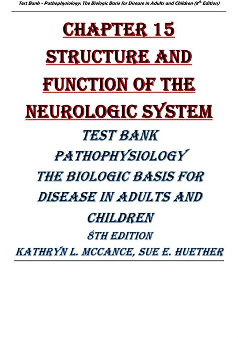 Chapter 15 Structure And Function Of The Neurologic System Test Bank Pathophysiology The