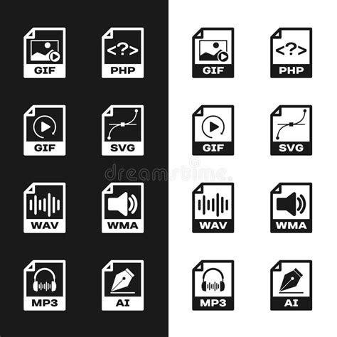 Set SVG File Document PHP WAV And WMA Icon Vector Stock Illustration Illustration Of