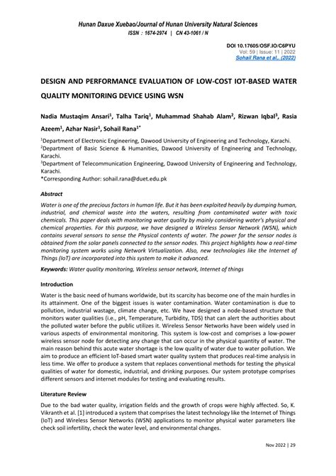 Pdf Design And Performance Evaluation Of Low Cost Iot Based Water Quality Monitoring Device