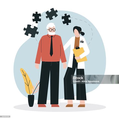 알츠하이머 병을 앓고있는 노인 알츠하이머 환자 개념 뇌 질환 기억 상실로 고통받는 할아버지 신경학 치료 건강관리와 의술에 대한 스톡 벡터 아트 및 기타 이미지 Istock