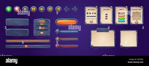 Set Of Game Stone Frames Bars Ui Scrolls Boards With Antique