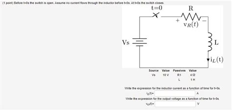 Solved W R V5 L I T Source V Value Passives 120 V R L Value Chegg Com