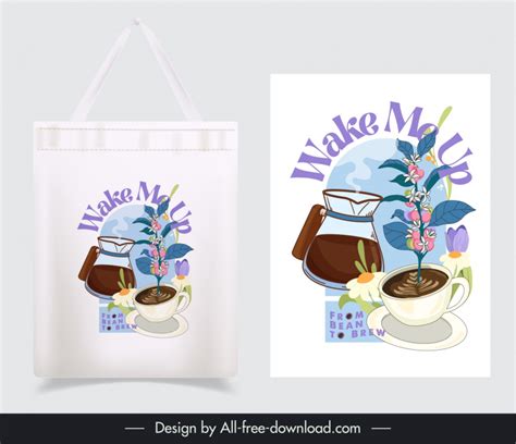 Tote Bag Template Elegant Classic Flowers Coffee Vectors Images Graphic
