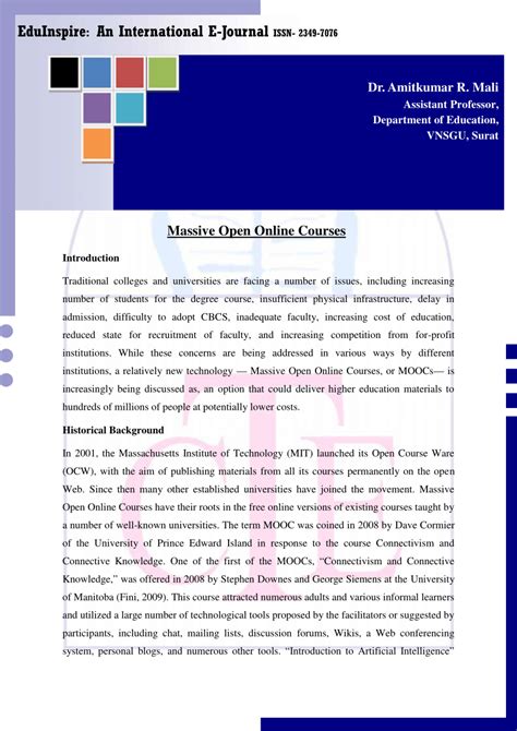Pdf Massive Open Online Courses