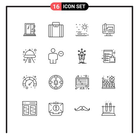 Pack Of 16 Creative Outlines Of Ship Factory Sea Monitore Computer Editable Vector Design