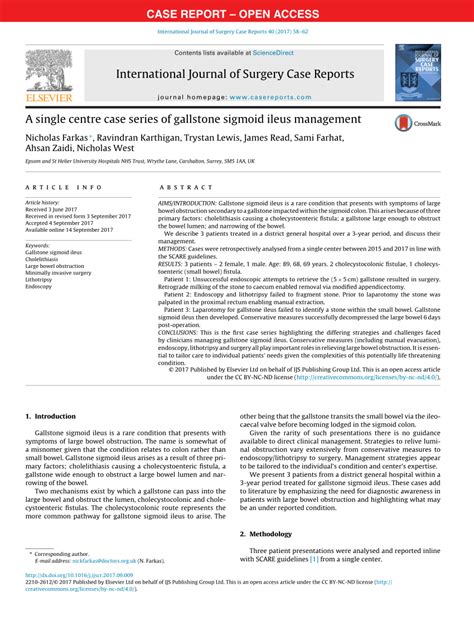 Pdf A Single Centre Case Series Of Gallstone Sigmoid Ileus Management