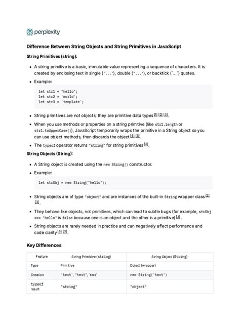 Difference Between String Objects And String Primi Pdf String
