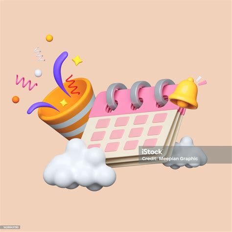 3d 캘린더 회의 알림 플래너 및 벨 알림 클리핑 패스가 있는 사실적인 요소 3d 렌더링 3차원 형태에 대한 스톡 사진 및 기타 이미지 Istock