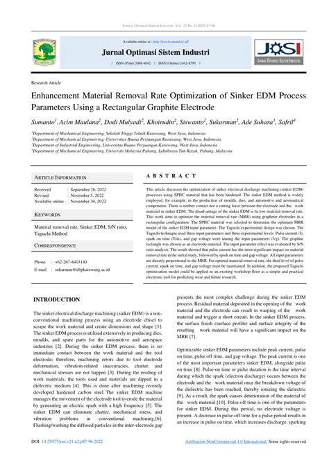 Pdf Enhancement Material Removal Rate Optimization Of Sinker Edm Process Parameters Using A