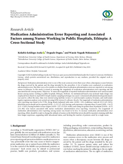 Pdf Medication Administration Error Reporting And Associated Factors Among Nurses Working In