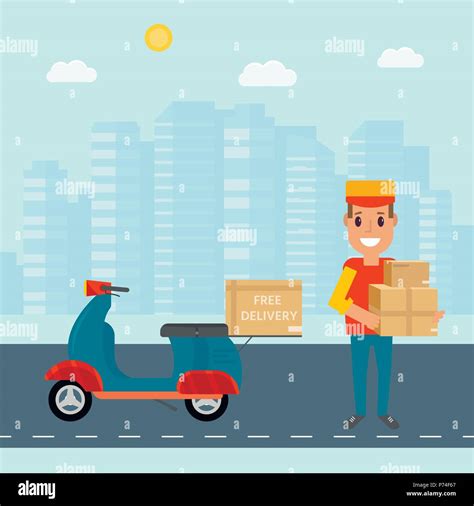 Logistics And Delivery Service Concept Motorbike Smiling Couriers