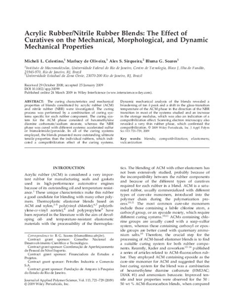 Pdf Acrylic Rubbernitrile Rubber Blends The Effect Of Curatives On