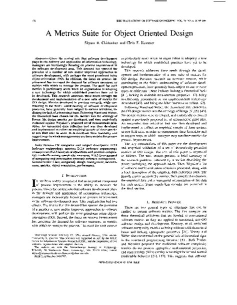 Pdf A Metrics Suite For Object Oriented Design